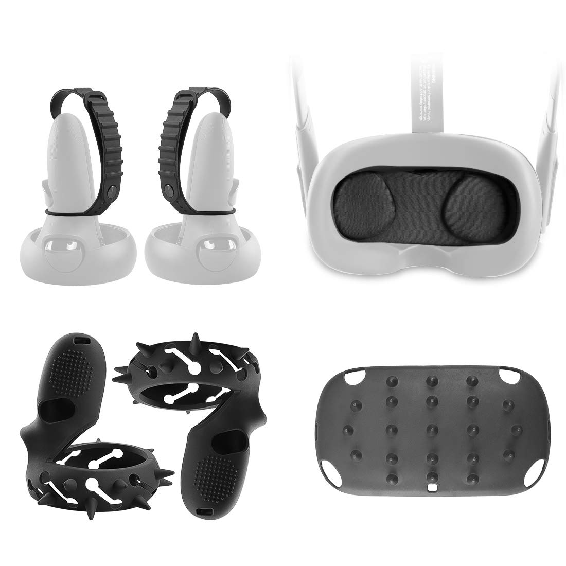 (1 Suit) Ermorgen VR Accessories Combination for Quest Gen 1 Basic Set, Protective PC Headset Cover, Dust Proof Lens Cover, Silicone Controller Cover（1 Pair）, Adjustable Hand Grip Straps 4 in 1