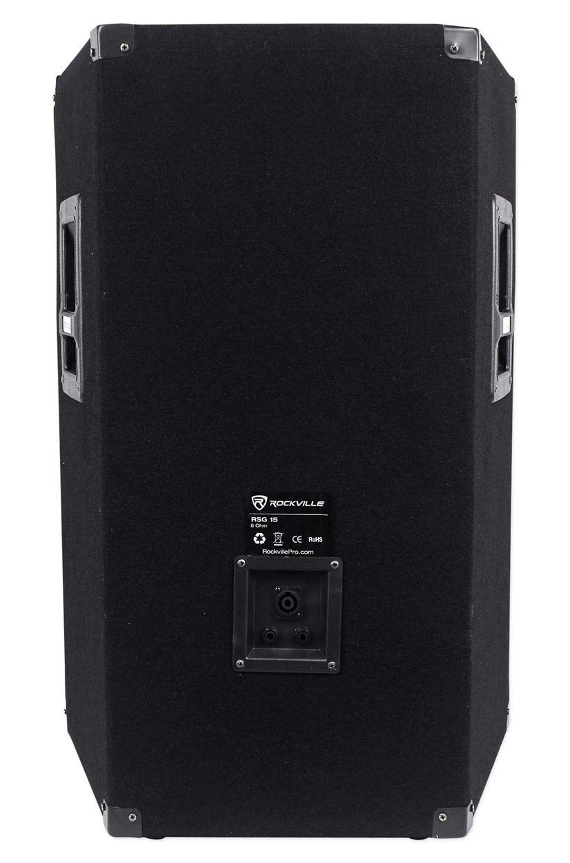 (2) Rockville RSG15 15 3-Way 1500 Watt 8-Ohm DJ PA Speaker +Stands +Cables