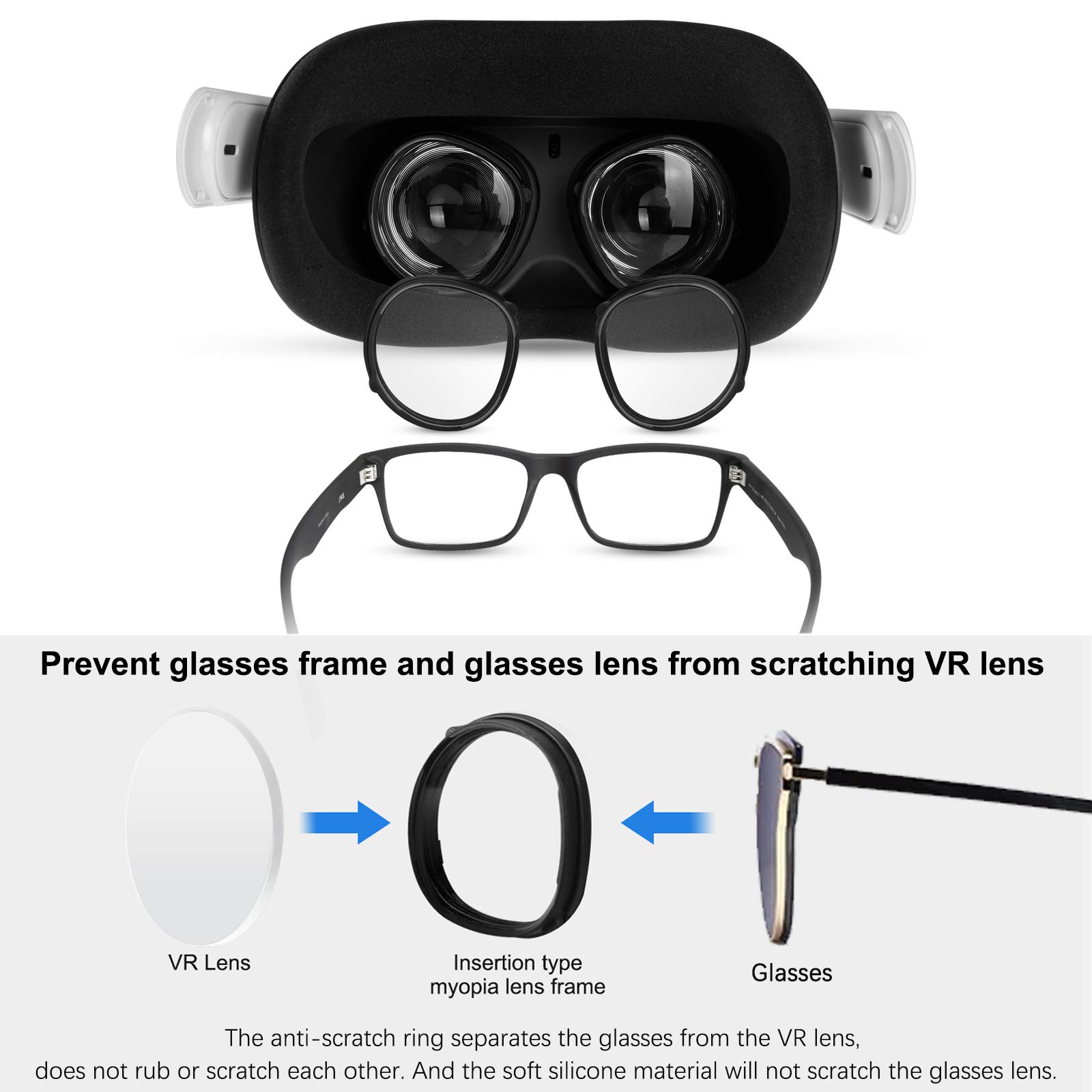 (1 Set) Seltureone Anti-blue Light Lens Frame Compatible for Quest 2, Eyes Protective Glasses Accessories Set for Quest, Rift S