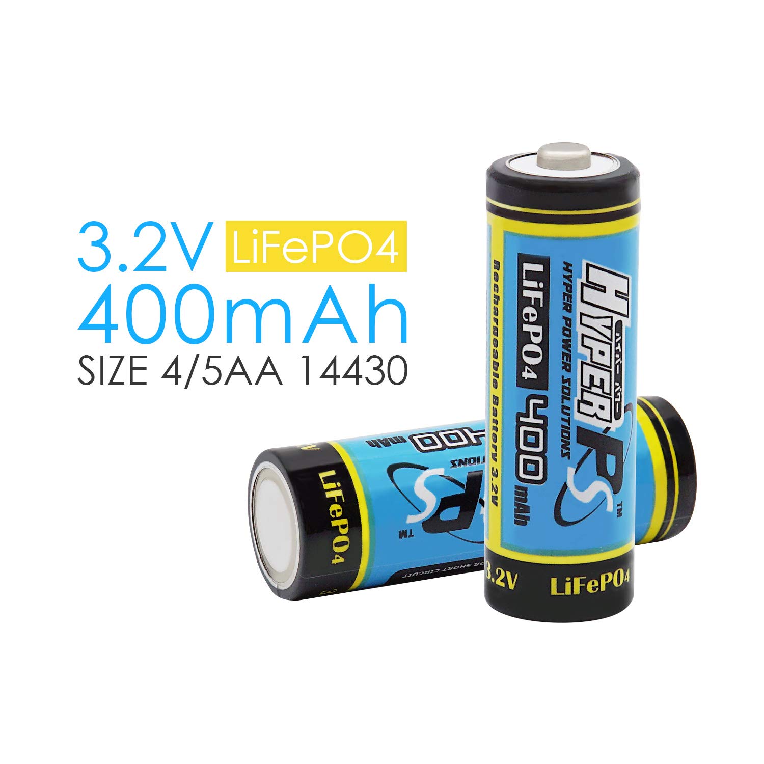 (4-Pack) HyperPS 3.2V LiFePo4 14430 (14 x 43mm) 400mAh Rechargeable Battery for Solar Panel Light, Tooth Brush, Shaver, Flashlight