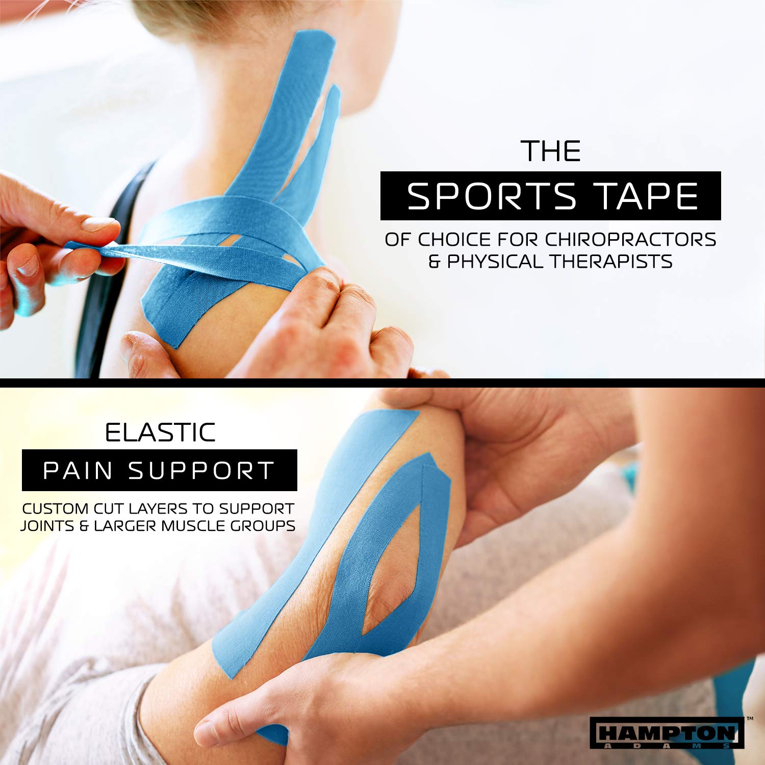 (135 Feet) Bulk Kinesiology Tape Waterproof Roll Sports Therapy Support for Knee, Muscle, Wrist, Shoulder, Back / Original Uncut Premium Therapeutic Elastic & Hypoallergenic Cotton - (Blue)