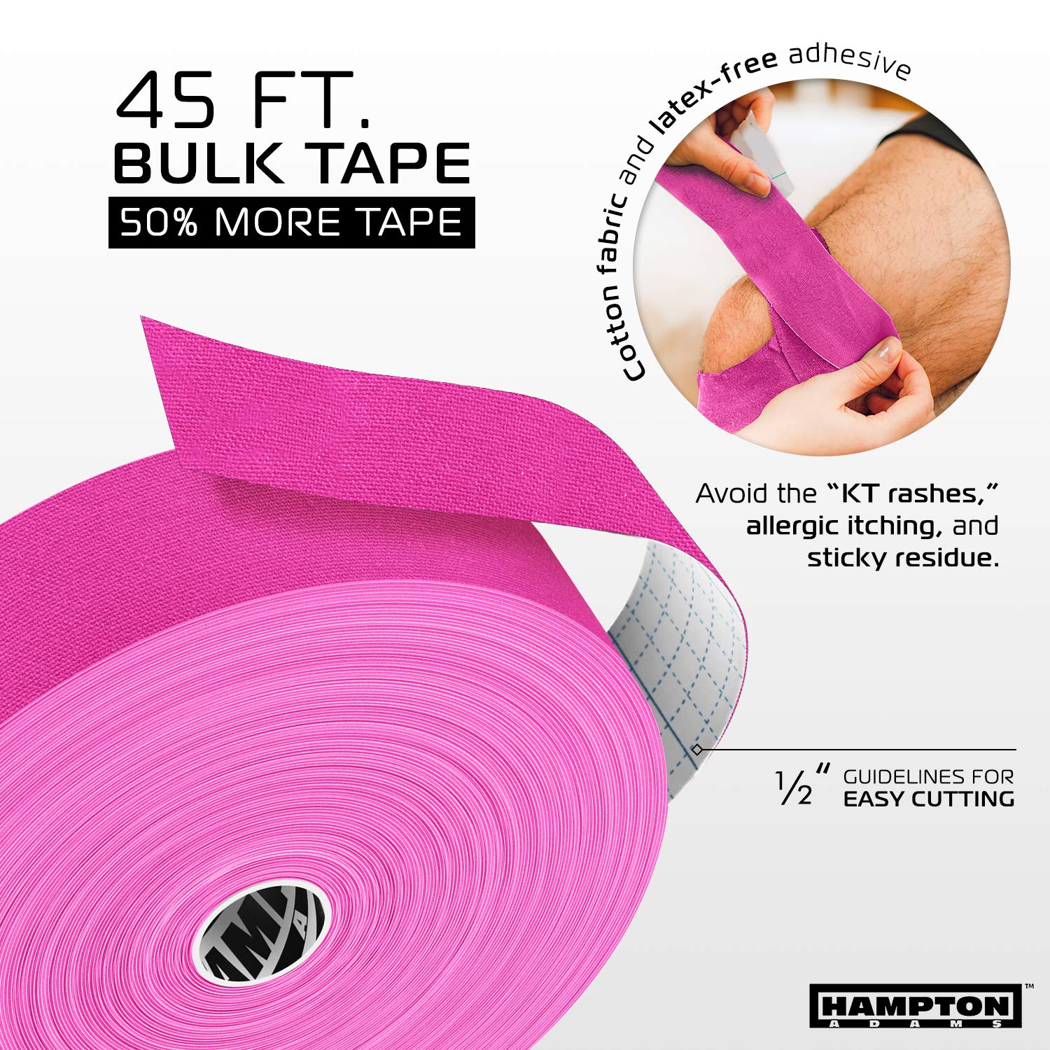 (135 Feet) Bulk Kinesiology Tape Waterproof Roll Sports Therapy Support for Knee, Muscle, Wrist, Shoulder, Back/Original Uncut Premium Therapeutic Elastic & Hypoallergenic Cotton - (Pink)