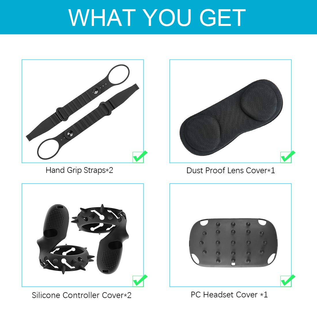 (1 Suit) Ermorgen VR Accessories Combination for Quest Gen 1 Basic Set, Protective PC Headset Cover, Dust Proof Lens Cover, Silicone Controller Cover（1 Pair）, Adjustable Hand Grip Straps 4 in 1