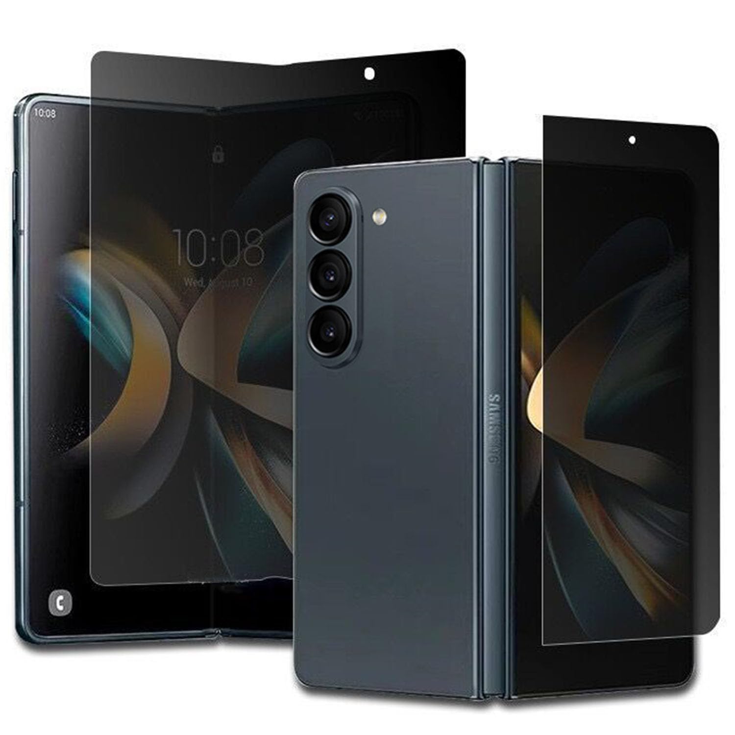 (1set=3pcs)Matte Privacy Screen Protecor Compatible with Samsung Galaxy Z Fold 5 5G + Back Camera Lens Tempered Glass Protector，Anti-Peeping Outer + Inside Soft Protective Film + Camera Lens Cover