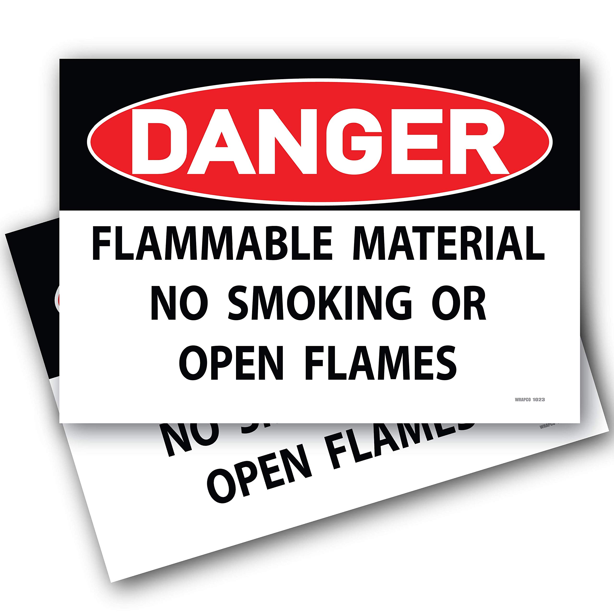 (2 pack) Danger Flammable Material No Smoking or Open Flames Sign 7"x10" Self Adhesive Vinyl Sticker Decal Indoor/Outdoor Water Proof With UV Protection