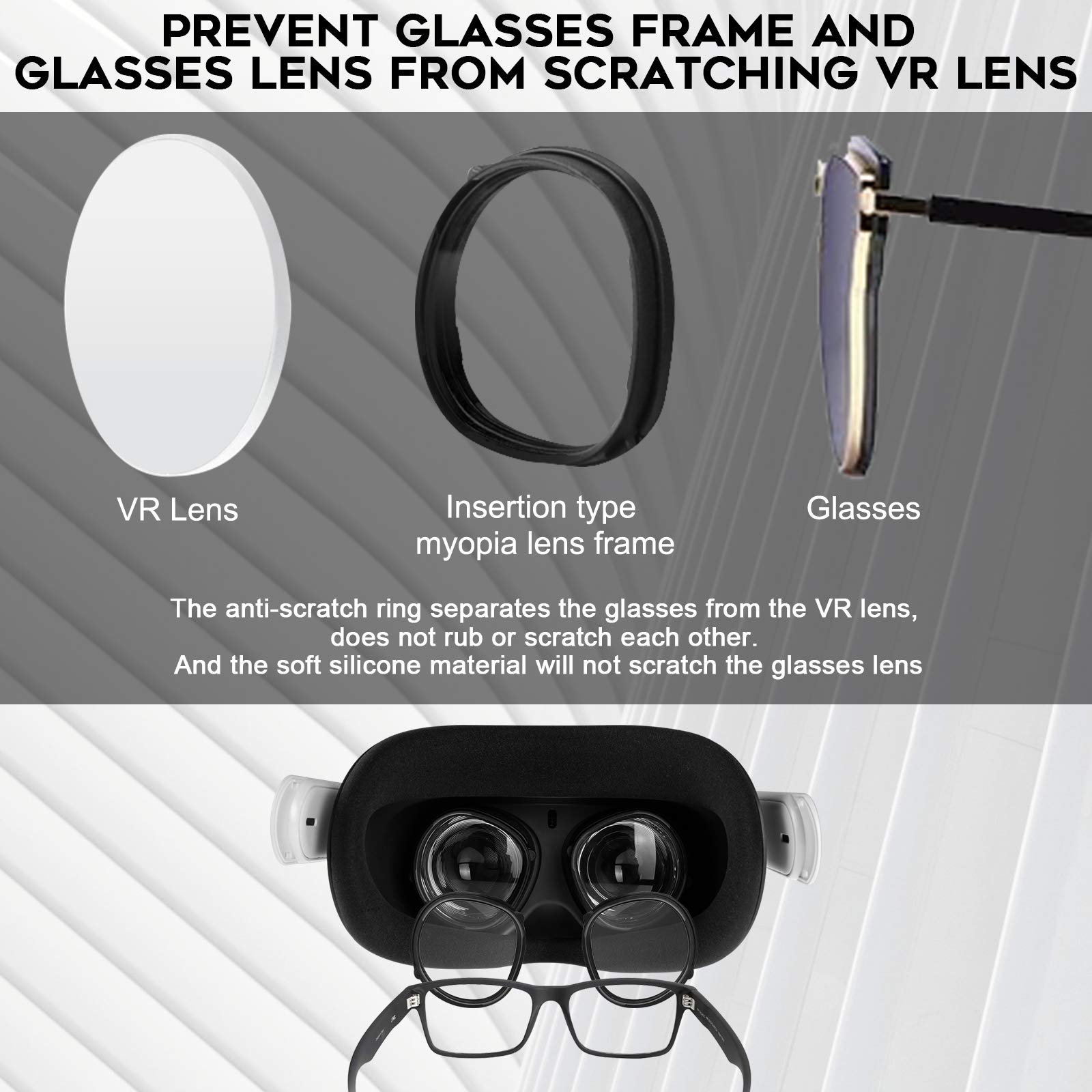 (1 Set) Seltureone Anti-Blue Light Lens Frame Compatible for Quest 2, Eyes Protective Glasses Accessories Set for Quest 2, with VR Lens Dust Proof Cover and Silicone Face Cover, Black