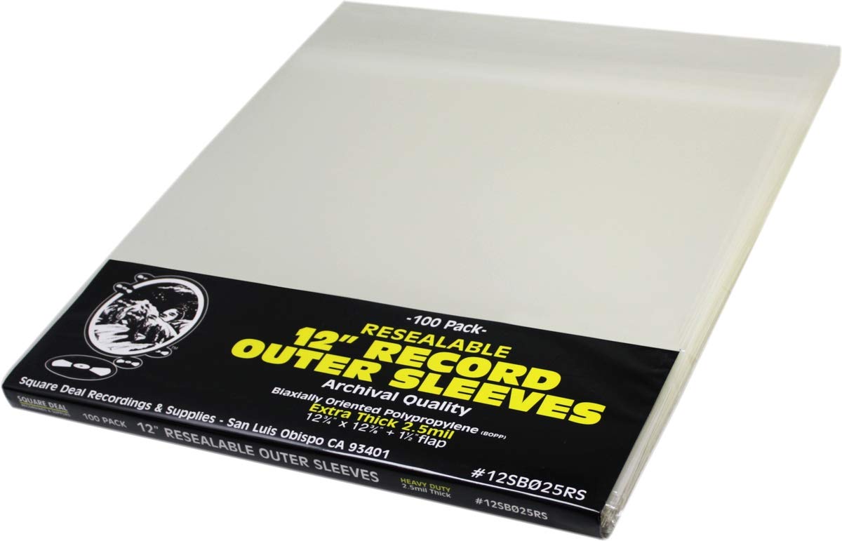 (100) 12 Vinyl Record Outer Sleeves Extra Thick Resealable - Super Clear, Archival Quality - Premium 2.5 mil Thick - #12SB025RS