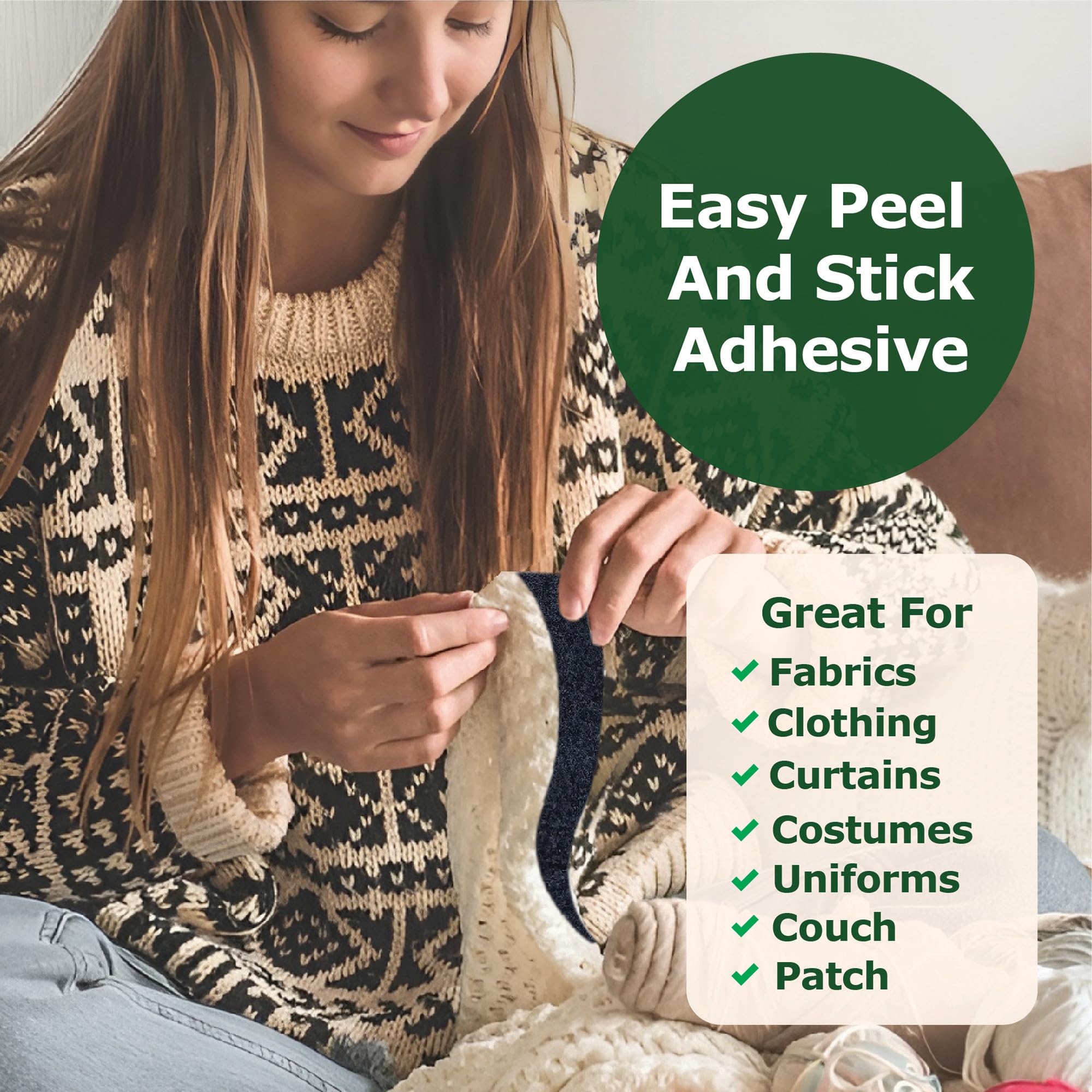 (1x4 Inch, 16 Sets) Strips with Adhesive for Fabric, Stick On for Fabric, No Sew Sticky Back for Clothes, Curtains - Heavy Duty Double Sided Hook and Loop Hem Tape Fasteners, No Sewing No Iron, Black