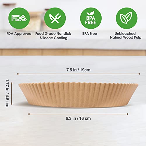 (100Pcs) Puricon Air Fryer Disposable Paper Liners, 6.3β Non-Stick Round AirFryer Parchment Paper for Baking Microwave, Food Grade Oil-Proof Unbleached -6.3 Inch