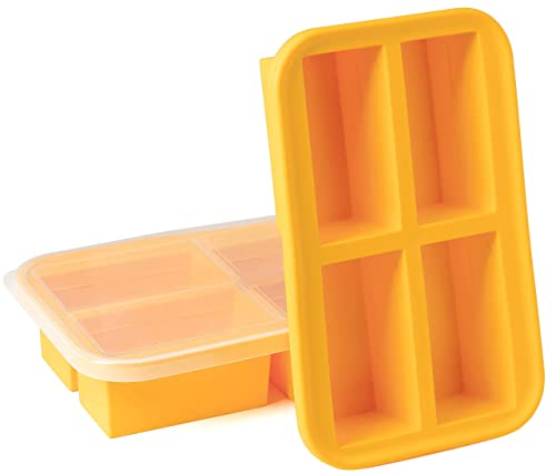 (2 Pack) Silicone Soup Freezer Molds With Lids & Measurement Lines, Makes 1 Cup Portions, Food Freezing Storage Containers, Soup, Pasta Sauce, Broth. Large Ice Cube Trays & Food Freezer Molds (2 Pack)