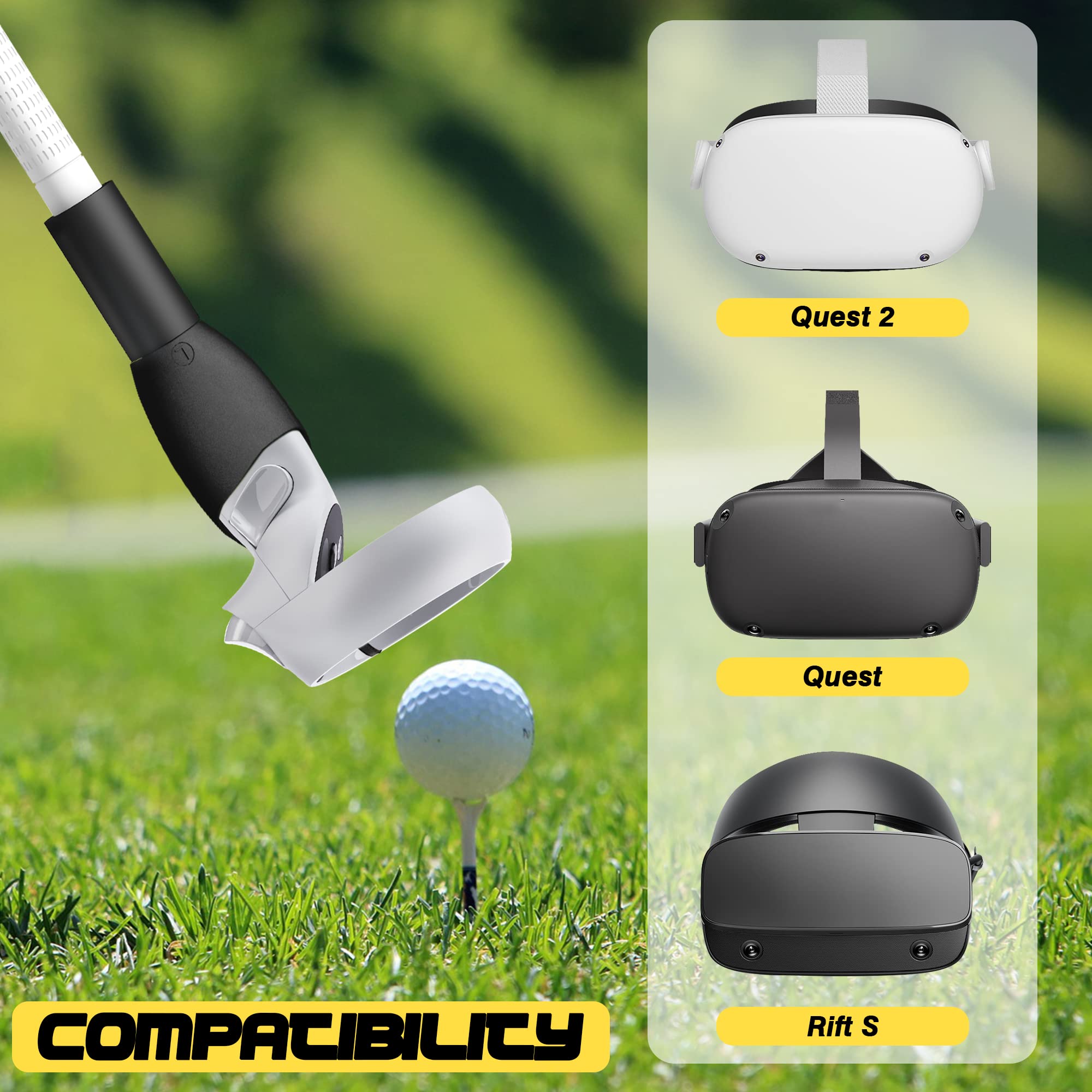 (1+1) (Upgraded) Orzero for VR Golf Club Handle Accessories, with Wrist Splint Arm Stabilizer Compatible for Quest 2, Quest, Rift S, Sturdy and Comfortable to Grip Enhance The VR Experience