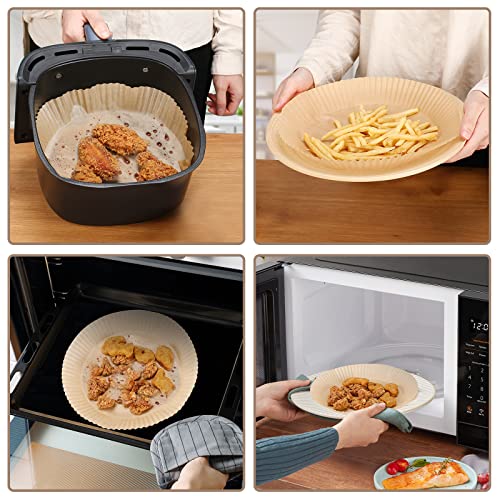 (100Pcs) Puricon Air Fryer Disposable Paper Liners, 6.3β Non-Stick Round AirFryer Parchment Paper for Baking Microwave, Food Grade Oil-Proof Unbleached -6.3 Inch