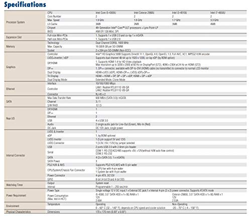 (DMC Taiwan) 4th Gen Intel® Core™ i5-5350U/ Celeron 3755U Mini-ITX with LVDS(eDP)/DP(HDMI)/DP, 2 COM, 4 USB 3.0, 2 USB 2.0, miniPCIE, and Dual GbE LAN
