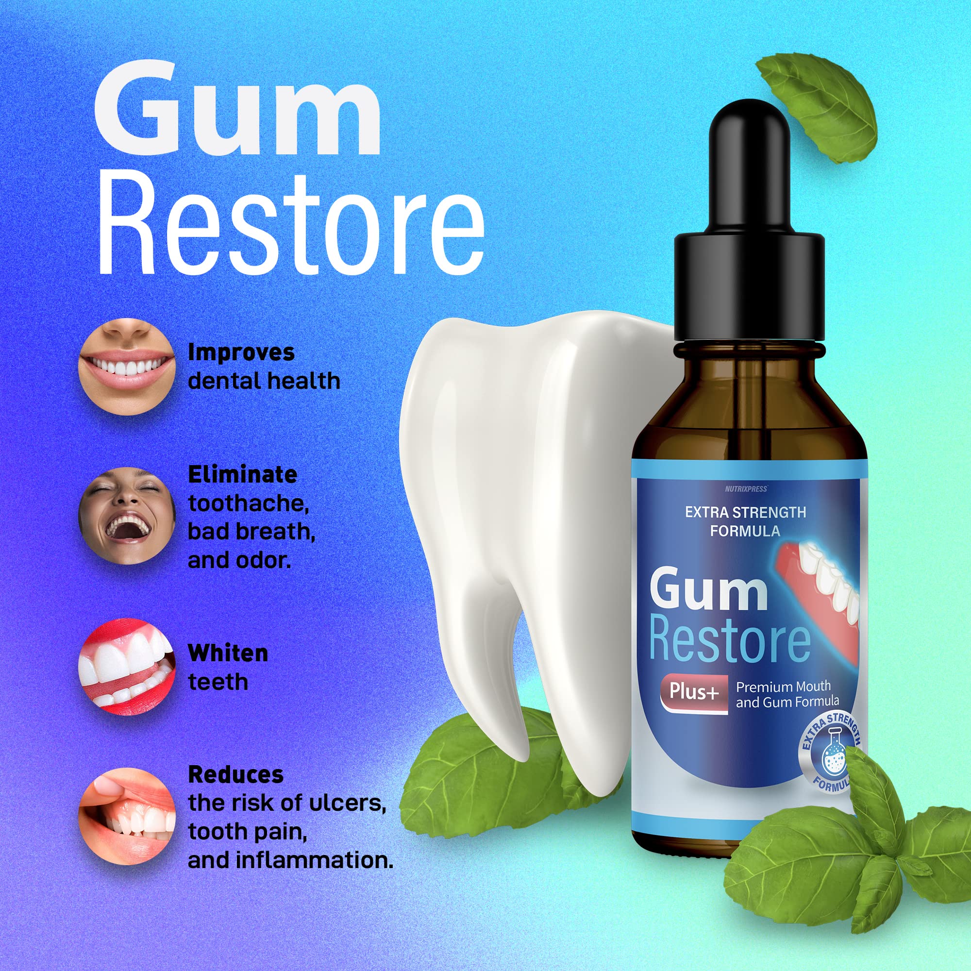 (2 Pack) - Gum Restore Plus - Gum Restore Liquid Drops Advanced Mouth Cleaner Formula, Gum Restorer + Liquid Mouth, Center, Fix, Now, Reviews, 2 Month Supply