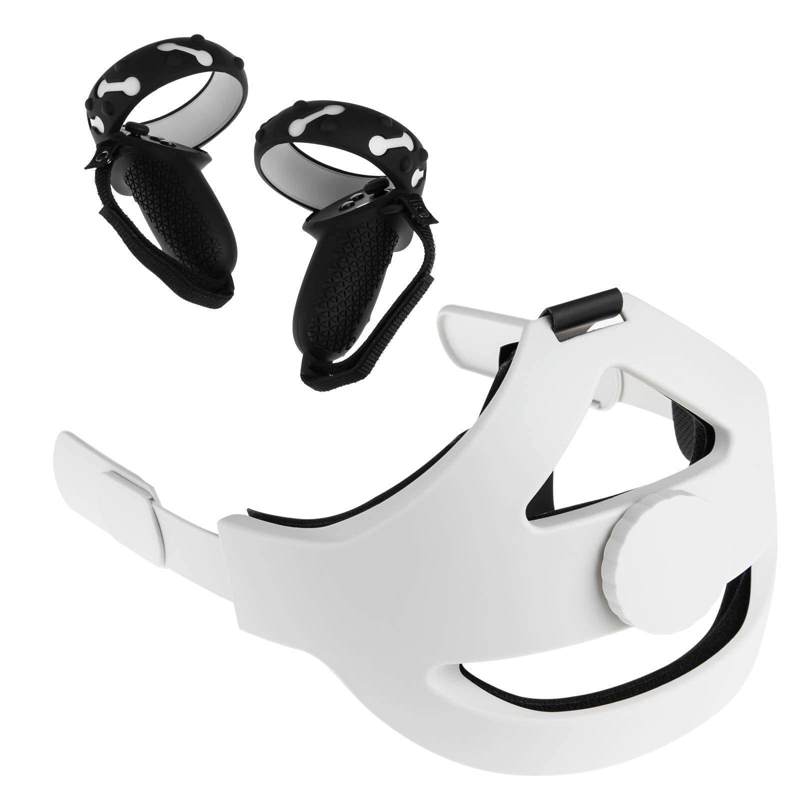 (1+1) Seltureone Head Strap Compatible for Quest 2, Replacement for Elite Strap, with Silicone Protector for Quest 2 Touch Controller Full Grip Cover, Black