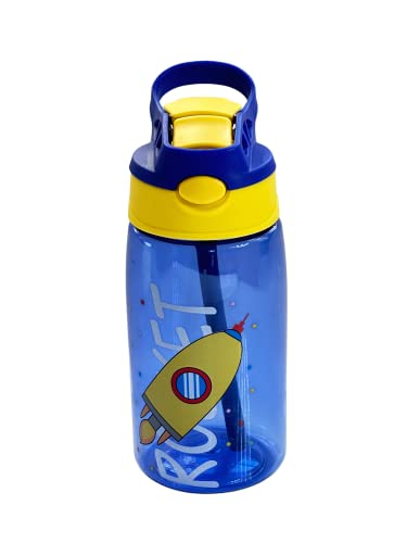 (2-Pack) ZIGIDO Kids Water Bottle for School, 16oz with Straw, ideal for Boys and Girls, Spill Proof & Dishwasher safe Kids Bottle, BPA-Free, Sippy Cup with attractive design, White & Blue