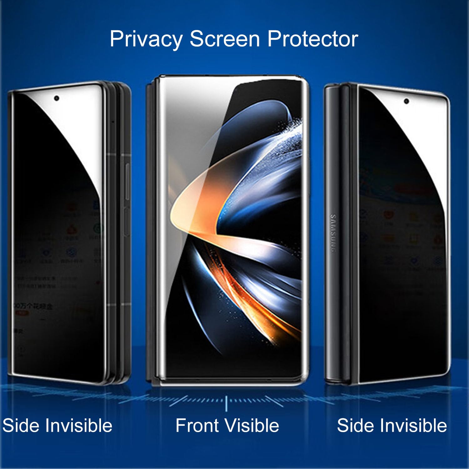 (1set=3pcs)Matte Privacy Screen Protecor Compatible with Samsung Galaxy Z Fold 5 5G + Back Camera Lens Tempered Glass Protector，Anti-Peeping Outer + Inside Soft Protective Film + Camera Lens Cover