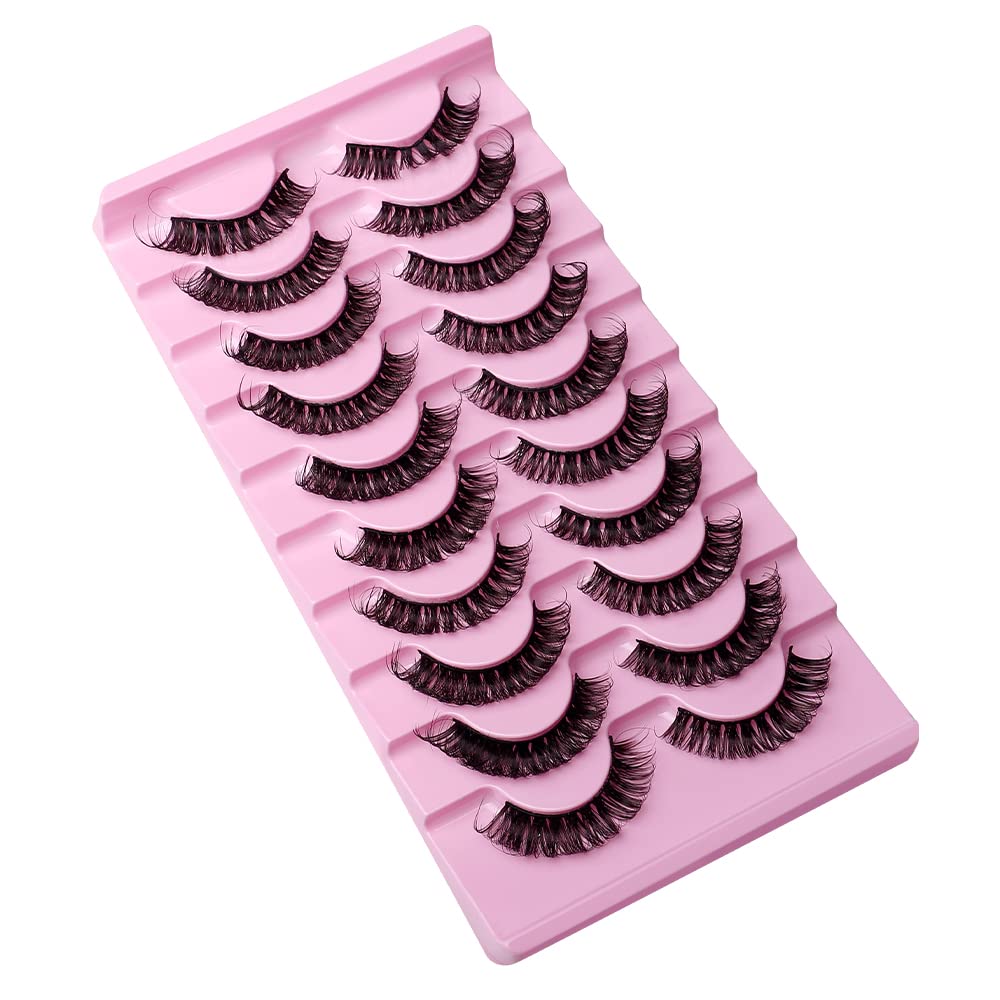 (10 Pairs) Mink False Eyelashes Russian Strip Lashes D Curl Fake Eyelashes Faux Lashes Wispy Fluffy Volume Russian Lashes 3D Effect 16MM Cat eyes look like extension