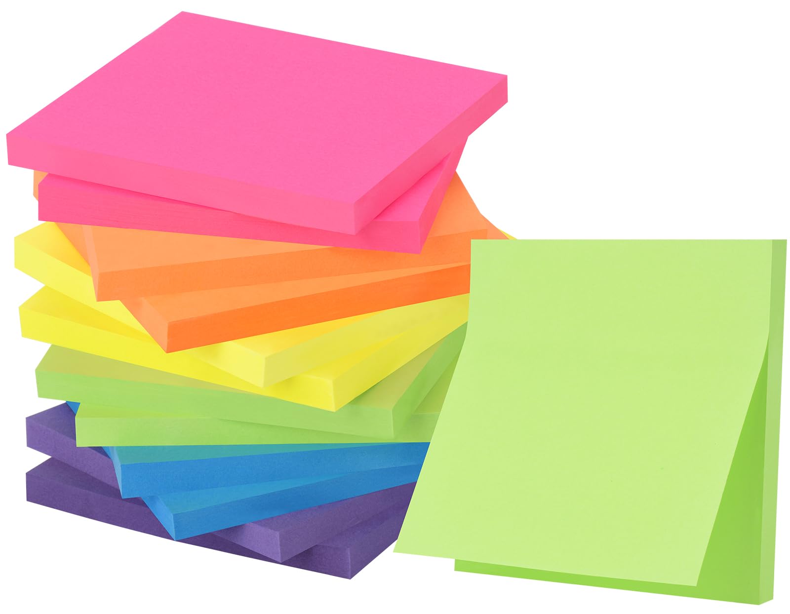 (12 Pack) Sticky Notes 3x3 Inches, ZCZN Neon Color Self-Stick Note Pads, Colorful Sticky Notes Bulk, Easy to Post for Home, Office, School - 60 Sheets/Pad