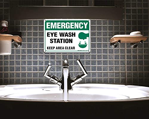 (2 Pack) Emergency Sign, Eye Wash Station Sign, Keep Area Clear Sign, 10 x 7 Inches .40 Rust Free Aluminum, UV Protected, Weather Resistant, Waterproof, Durable Ink,Easy to Mount