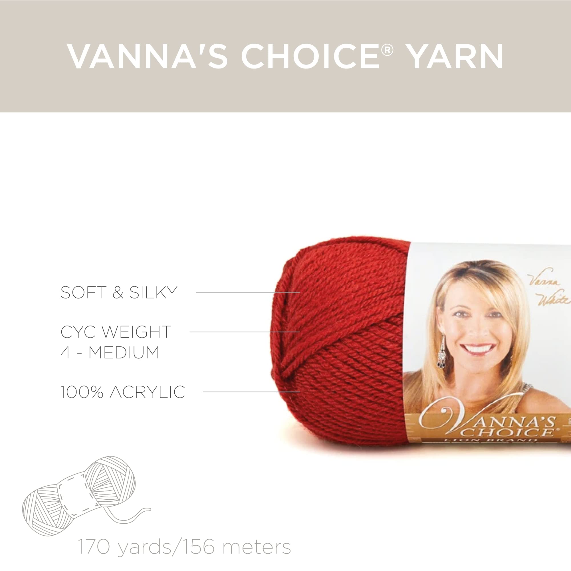(1 Skein) Lion Brand Yarn Vanna's Choice Yarn, Beige