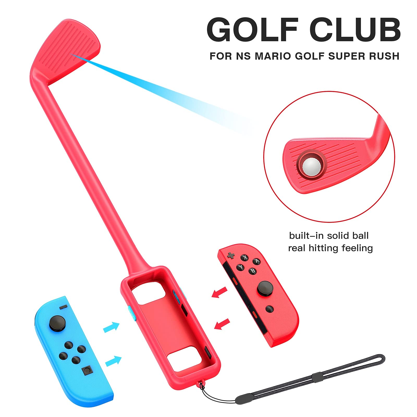 (2 Pack) GTAplam Golf Club Compatible with Nintendo Switch, Joy Con Controller Grip for Mario Golf, Golf Games Hand Grip Accessories for Super Rush - Red & Blue