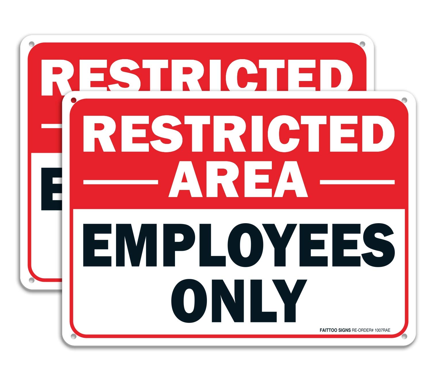 (2 pack) Faittoo Restricted Area Employees Only Sign, 10 x 7 Inches .40 Rust Free Aluminum, UV Protected, Weather Resistant, Waterproof, Durable InkïŒEasy to Mount