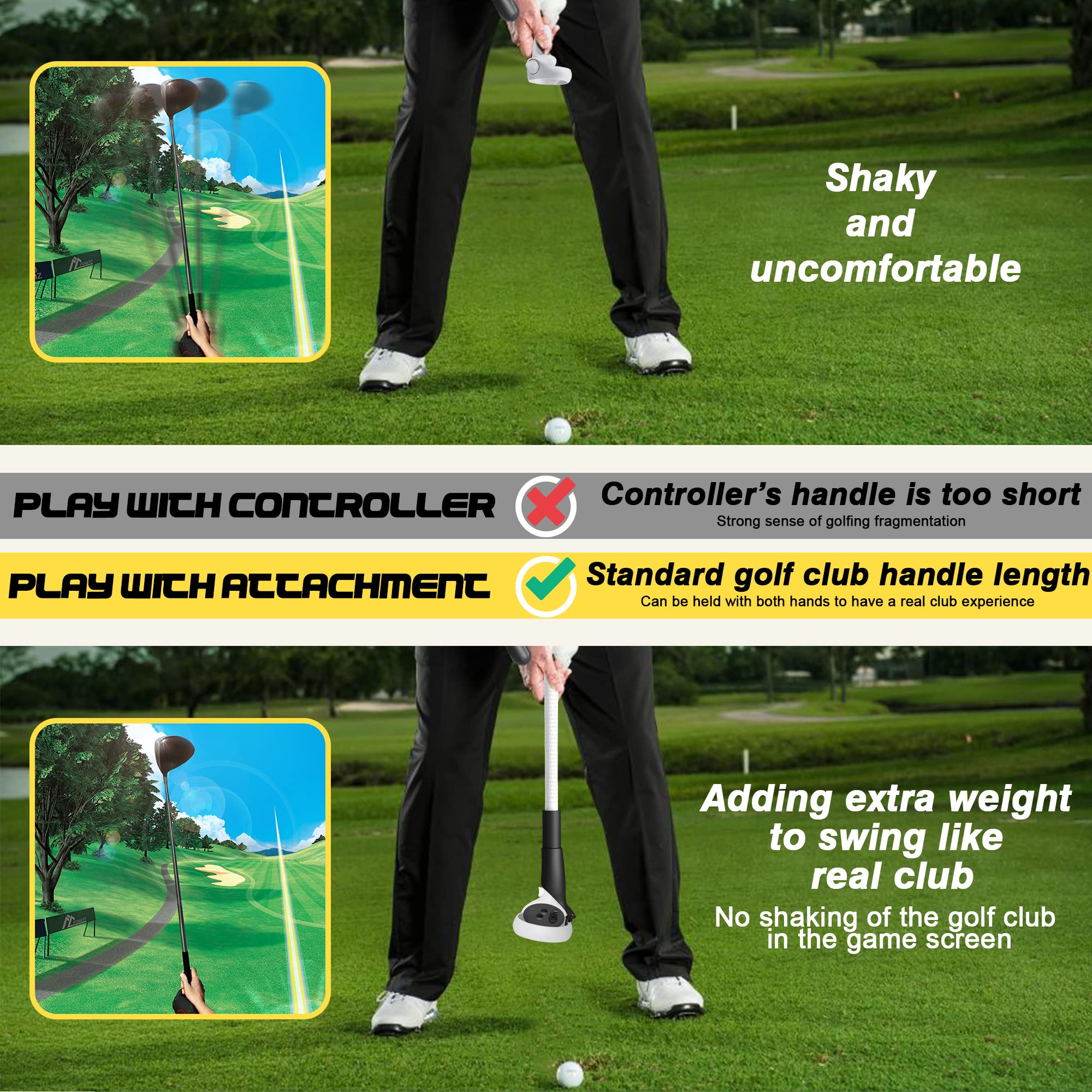 (1+1) (Upgraded) Orzero for VR Golf Club Handle Accessories, with Wrist Splint Arm Stabilizer Compatible for Quest 2, Quest, Rift S, Sturdy and Comfortable to Grip Enhance The VR Experience