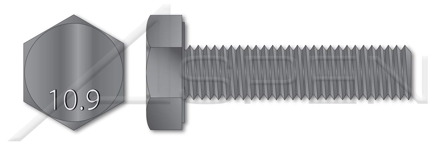 (75 pcs) M10-1.25 X 25mm, DIN 961, Metric, Hex Head Cap Screws Bolts, Fine Thread, Full Thread, Class 10.9 Steel, Plain
