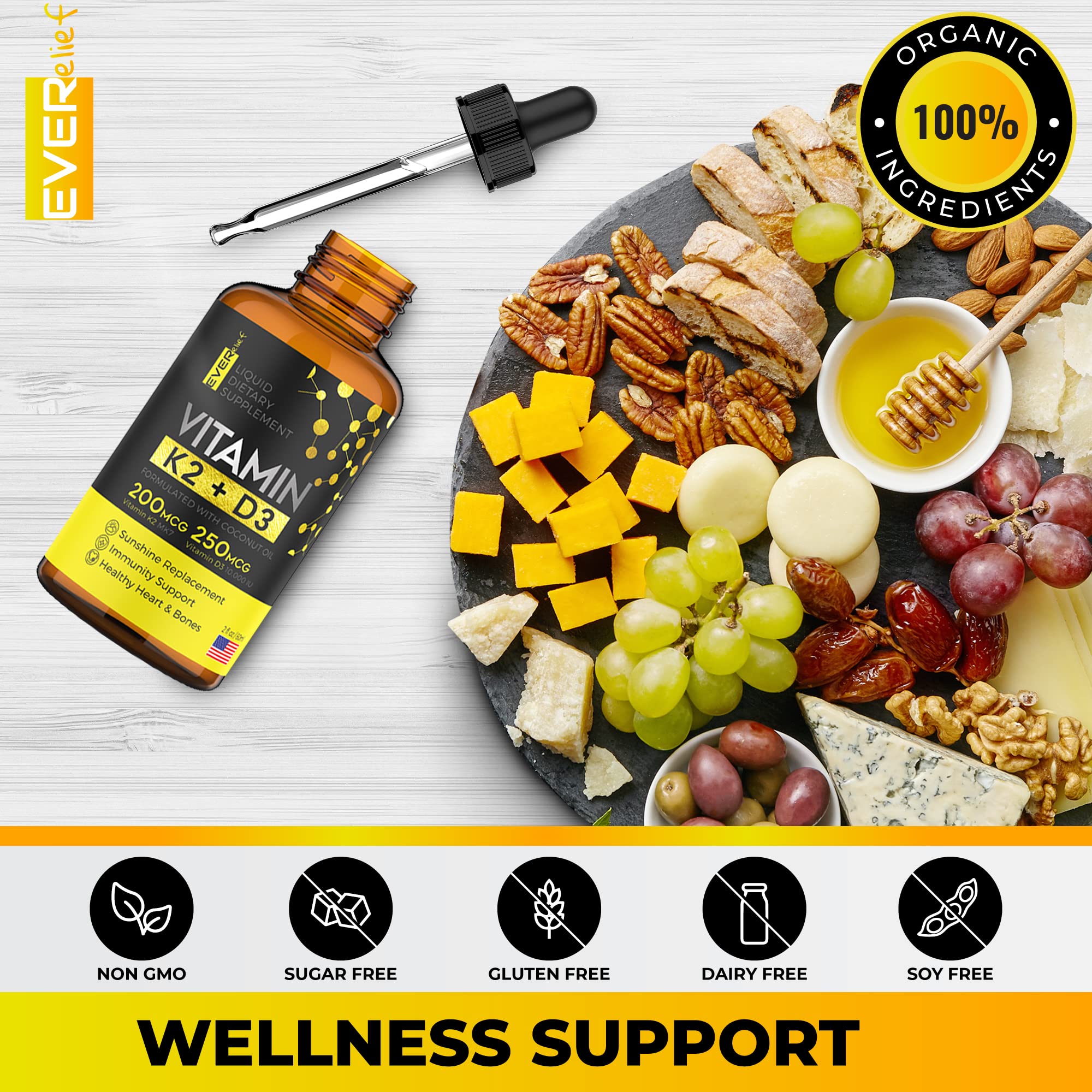 (2 Pack) Liquid Vitamin D3 with K2 - Vitamin D3 Drops 10000 IU + Sublingual vitamin k2 liquid with Coconut Oil | Supports Your Bones & Heart and Boost Your Immune System | Organic Vitamin D K2 Liquid