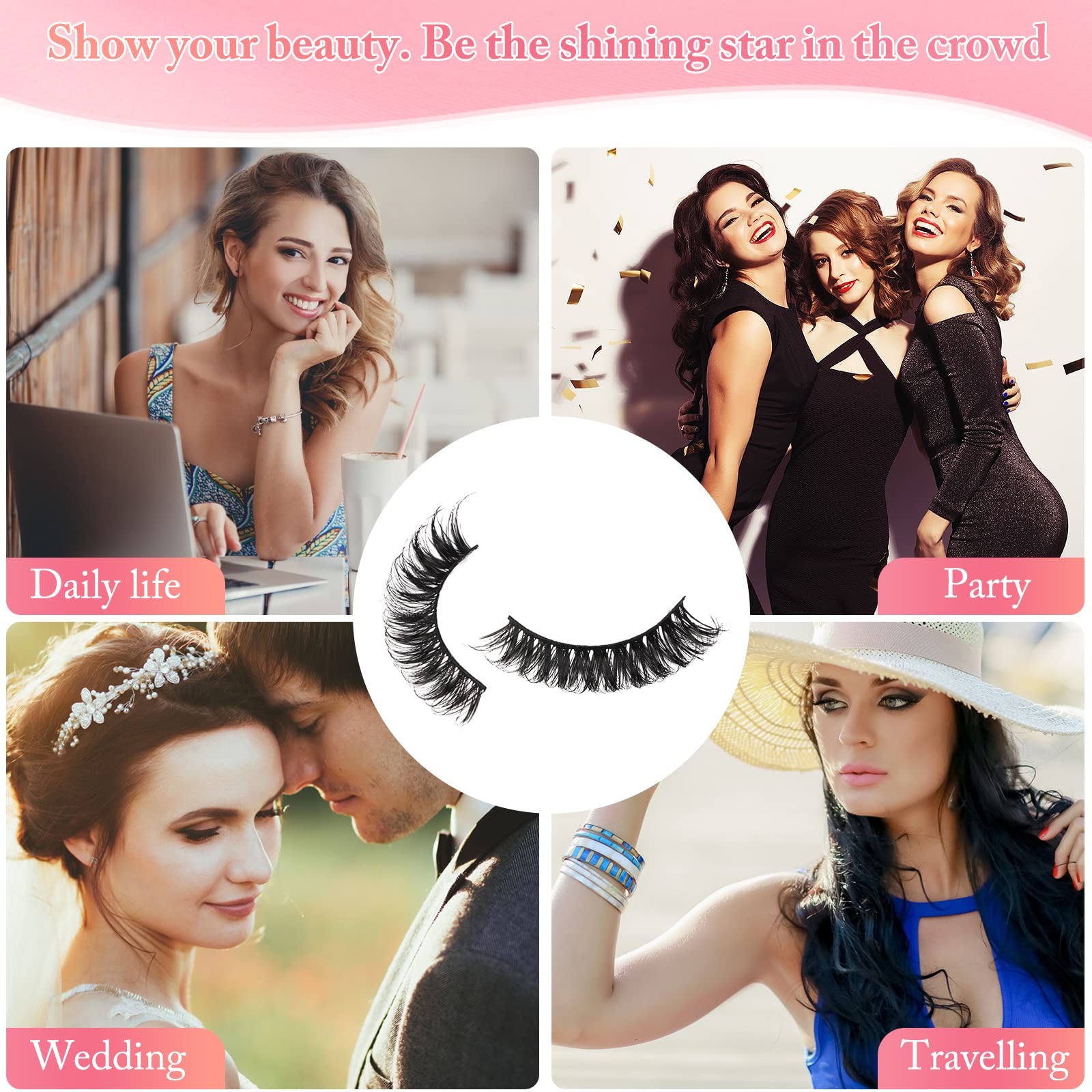 (10 Pairs) Mink False Eyelashes Russian Strip Lashes D Curl Fake Eyelashes Faux Lashes Wispy Fluffy Volume Russian Lashes 3D Effect 16MM Cat eyes look like extension