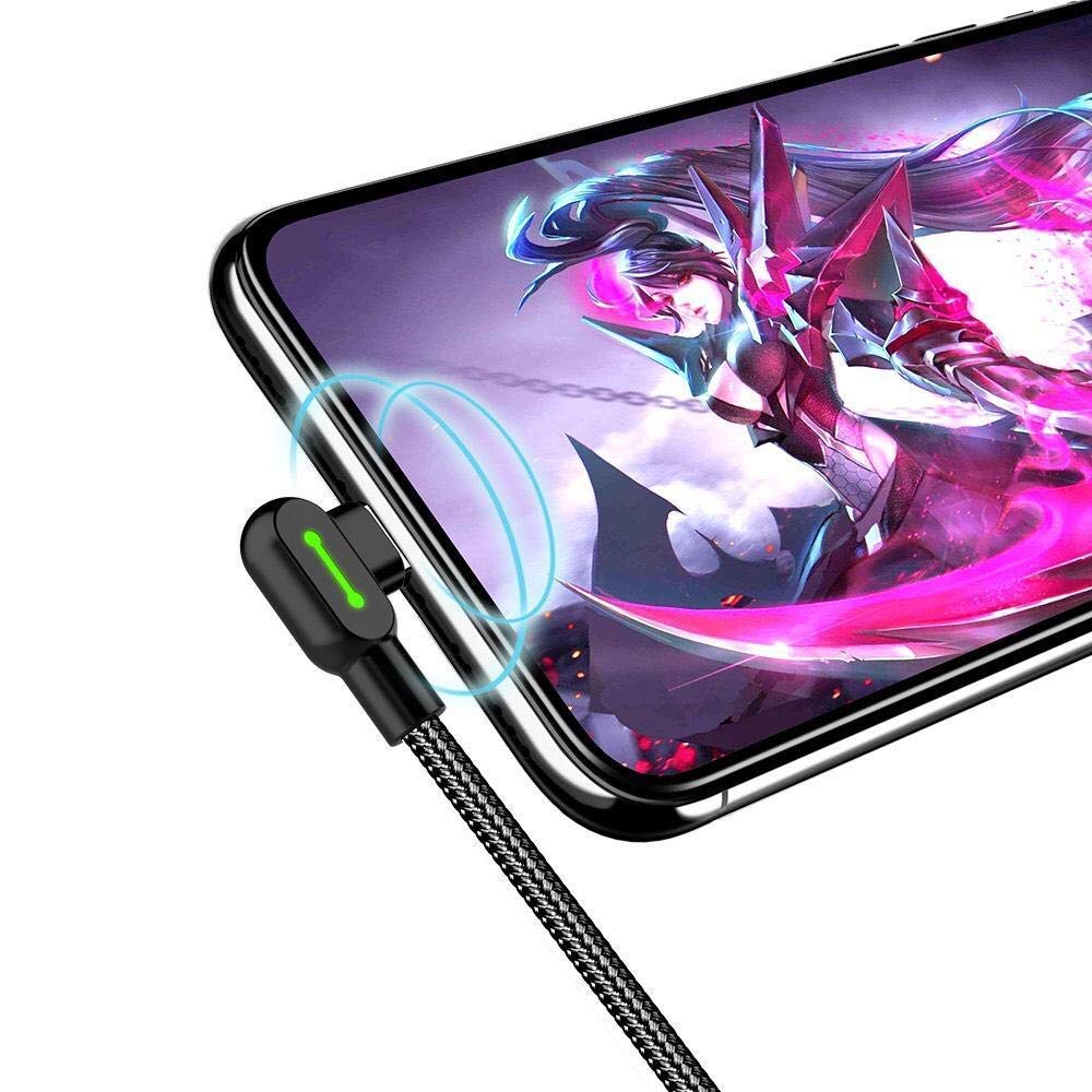 (2 Pack + iPhone Bag) USB 90 Degree Right Angle Design Gaming iPhone LED Nylon Braided Sync Charge New USB Reversible Data 6FT/1.8M Cable Compatible iPhone/iPad Pro/Air,iPad Mini,iPod (6FT Black)