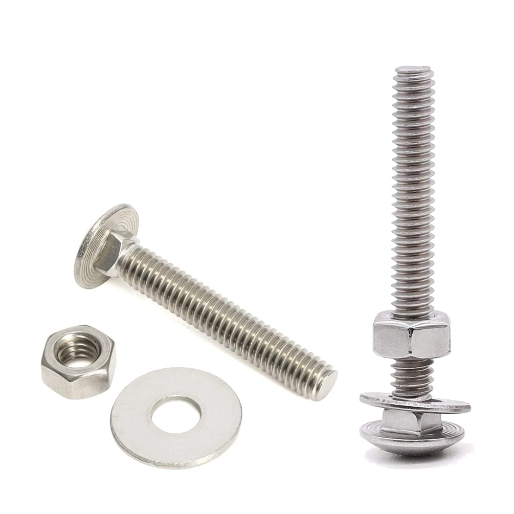 (10SETS)1/4-20 x 1-1/2" Stainless Steel Carriage Bolts Sets with Nuts & Washers, Fully Threaded Carriage Screws Round Head Square-Neck