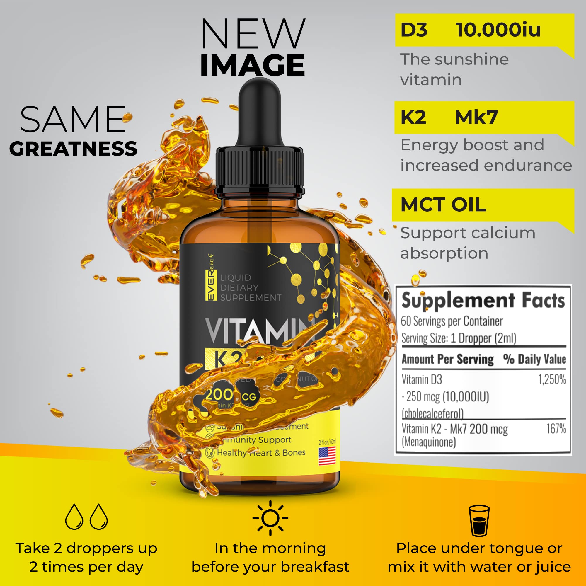(2 Pack) Liquid Vitamin D3 with K2 - Vitamin D3 Drops 10000 IU + Sublingual vitamin k2 liquid with Coconut Oil | Supports Your Bones & Heart and Boost Your Immune System | Organic Vitamin D K2 Liquid