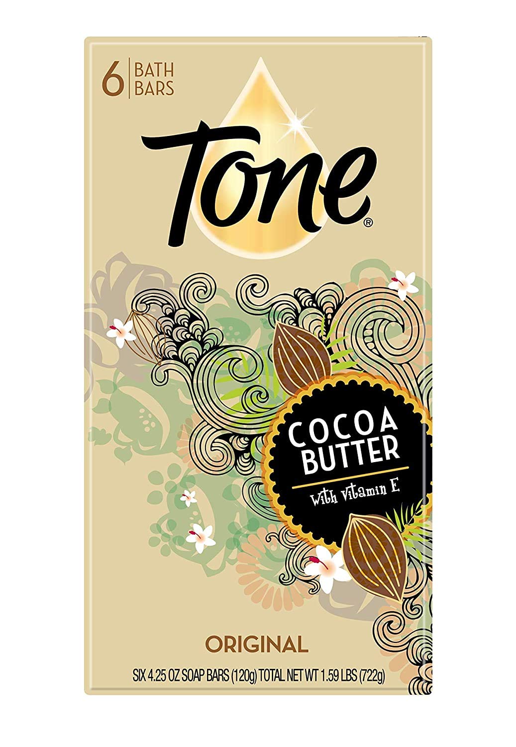 (PACK OF 6 BARS) Tone Soap Bath Bar, Original Scent. COCOA BUTTER, BOTANICALS & VITAMIN-E. Rich & Creamy Lather! Great for Hands, Face & Body! (6 Bars of Soap, 4.25oz Each Bar)