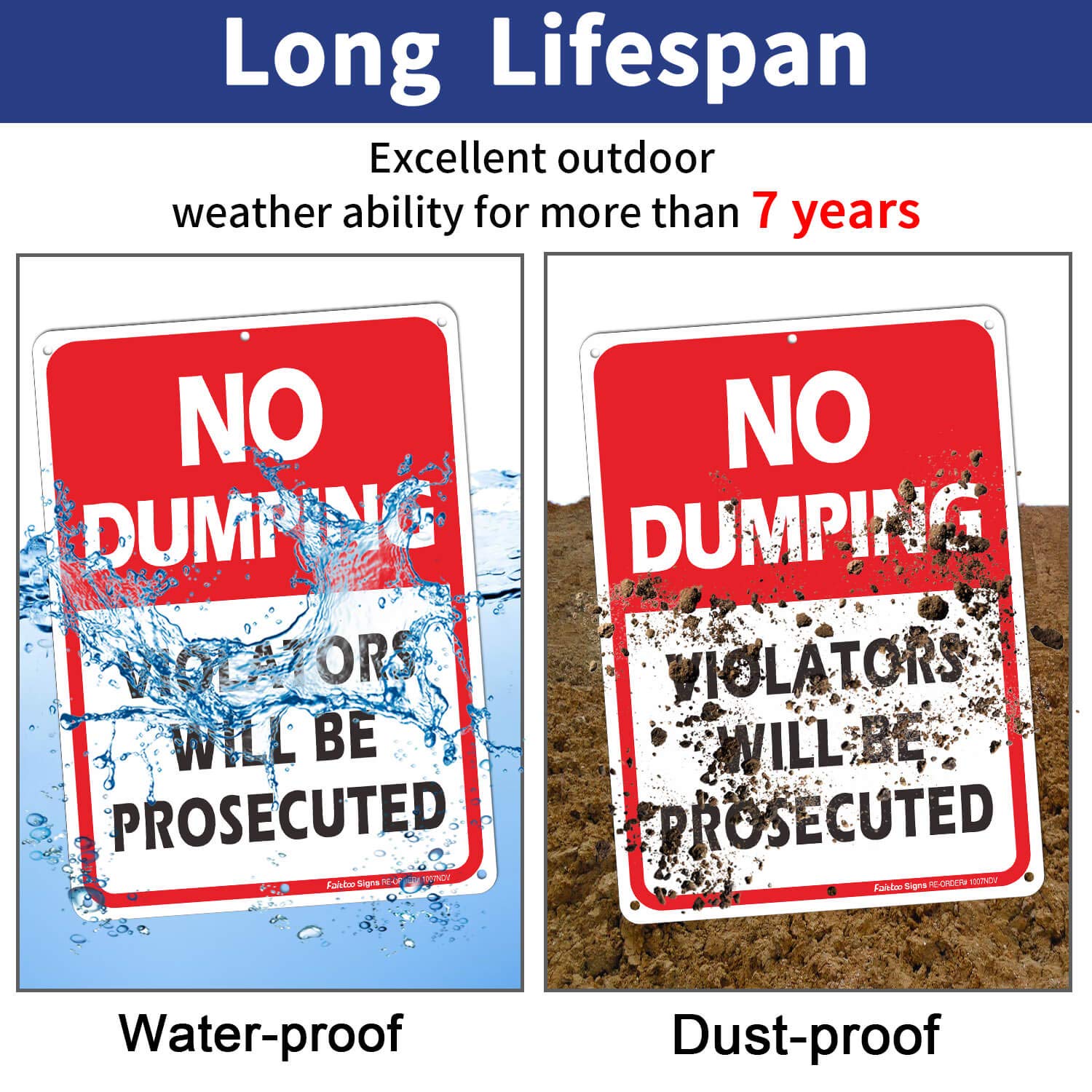 (2 Pack) No Dumping Sign, Violators Will Be Prosecuted Sign, 10" x 7" Rust Free .40 Aluminum, UV Protected, Weather Resistant, Waterproof, Durable Ink，Easy to Mount
