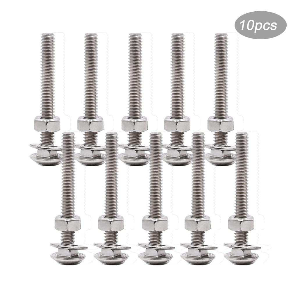 (10SETS)1/4-20 x 1-1/2" Stainless Steel Carriage Bolts Sets with Nuts & Washers, Fully Threaded Carriage Screws Round Head Square-Neck