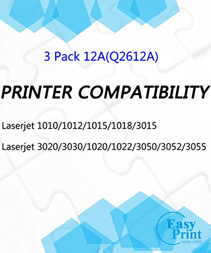 (3-Pack, Black) Compatible 12A Q2612A Toner Cartridge 2612A Used for HP Laserjet Laserjet Pro 1010 1012 1018 1020 1022 1022n 3015 3030 3050 3052 3055 M1319F Printer, by EasyPrint