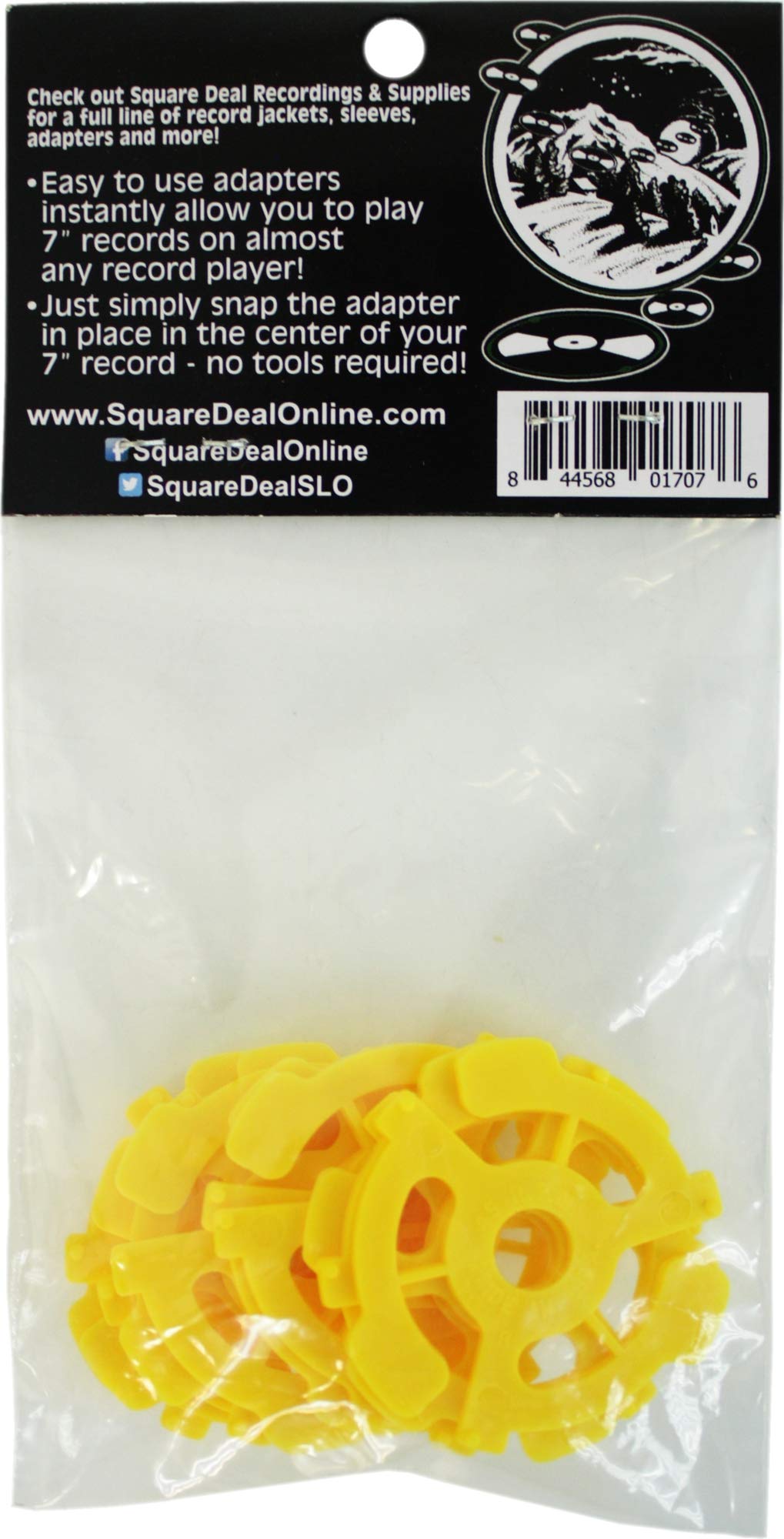 (10) Flat Yellow Plastic Record Adapters - Snap in Inserts to Make 7" 45rpm Records Fit on Standard Vinyl Record Turntables #07MR10YE