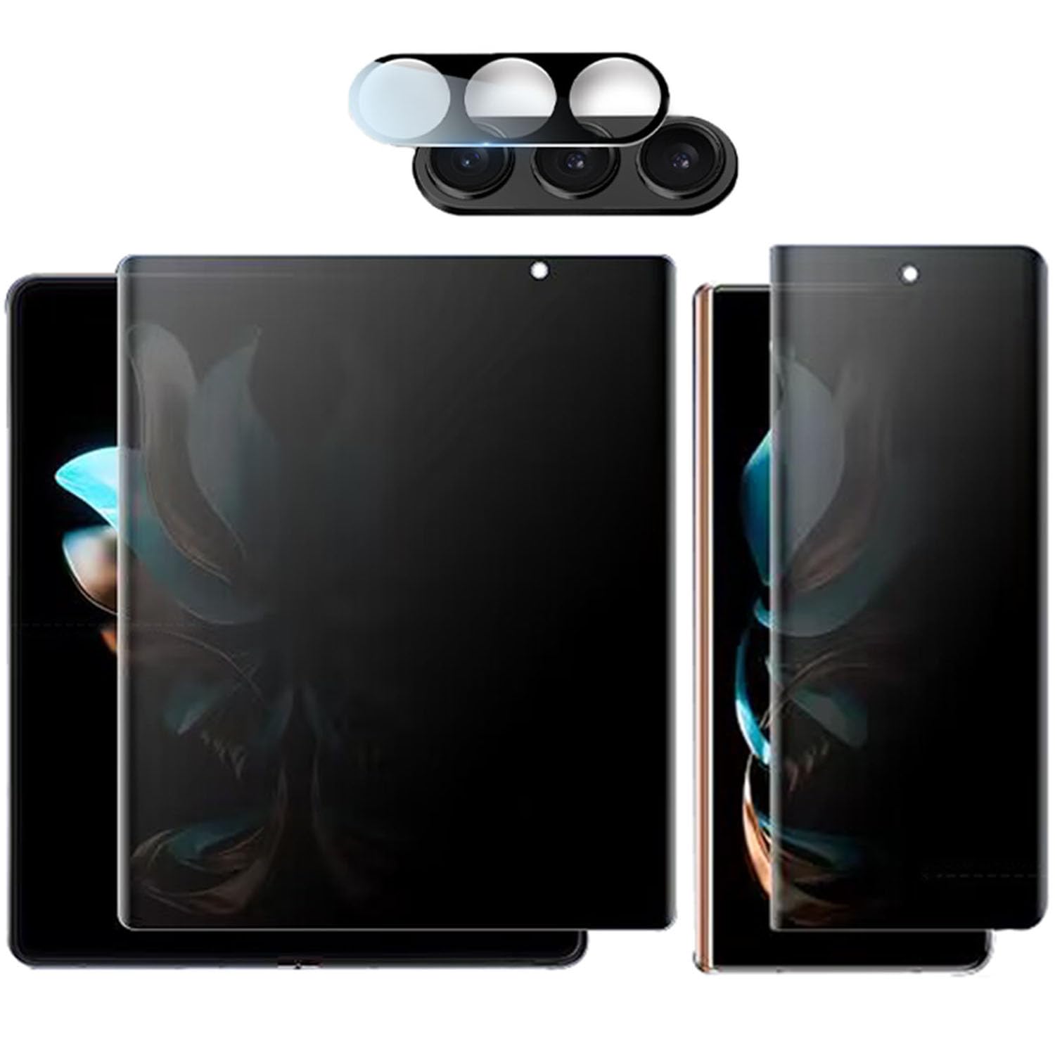 (1set=3pcs)Matte Privacy Screen Protecor Compatible with Samsung Galaxy Z Fold 5 5G + Back Camera Lens Tempered Glass Protector，Anti-Peeping Outer + Inside Soft Protective Film + Camera Lens Cover