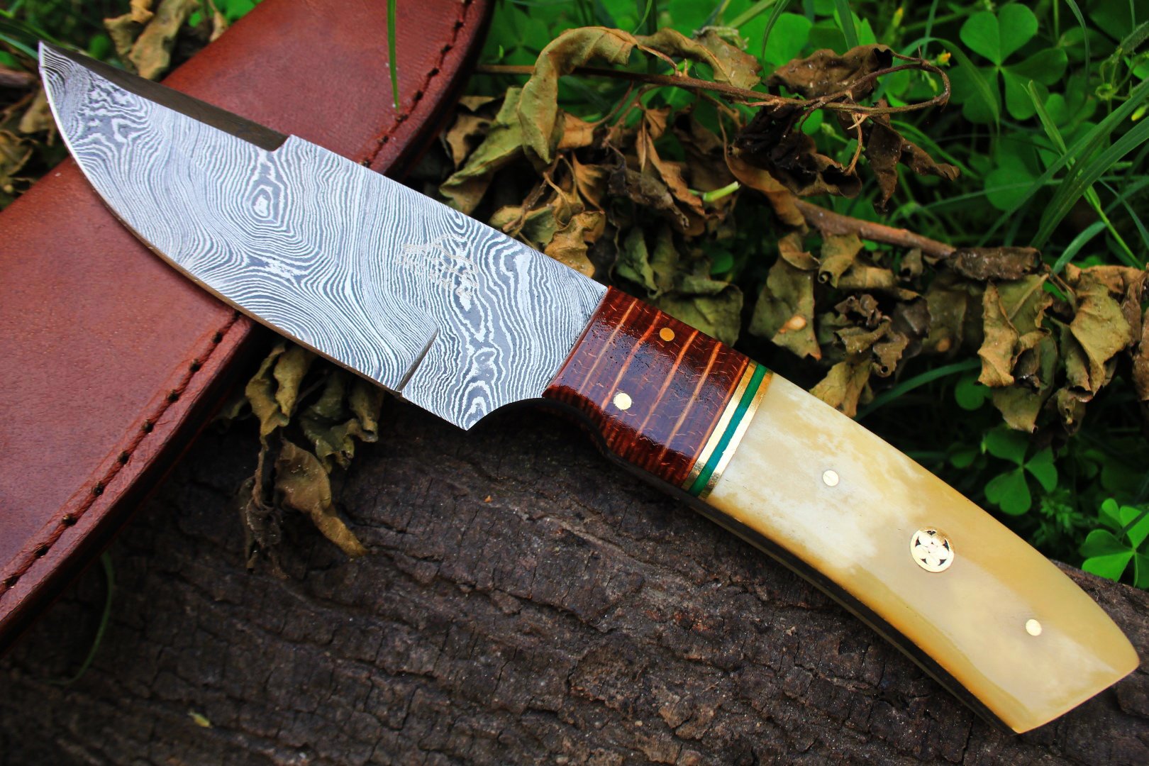 (12 8/8) DKC-192 Spirit Hunter Damascus Hunting Handmade Knife Fixed Blade 9 oz 9" Long 4.5" Blade