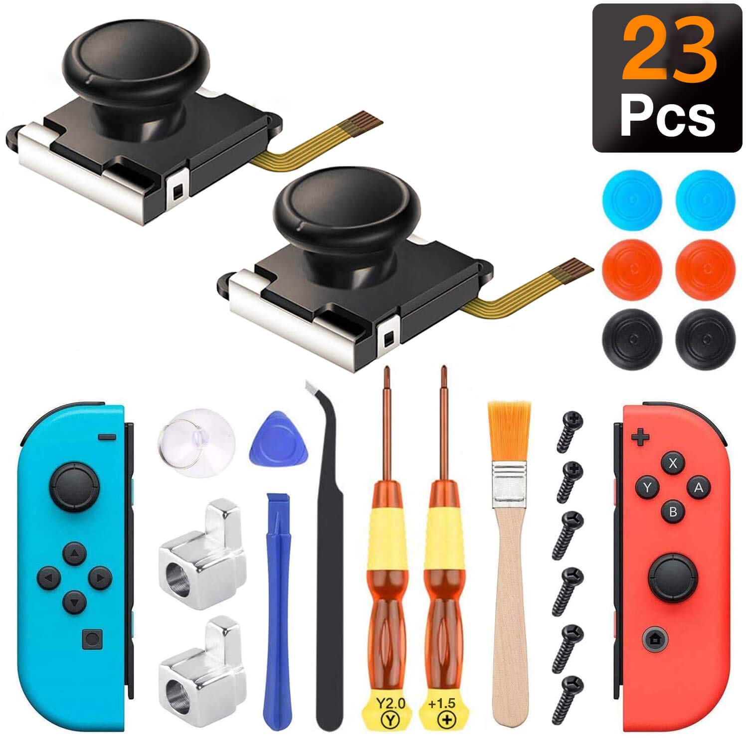 (2 Pack) Joystick Replacement for Joycon, Switch Analog Stick Parts for Nintendo Switch Joy Con Controller Thumbstick, Include Full Repair Tool Kit and 2 Metal Lock Buckles, 2 Jon Con Replacement