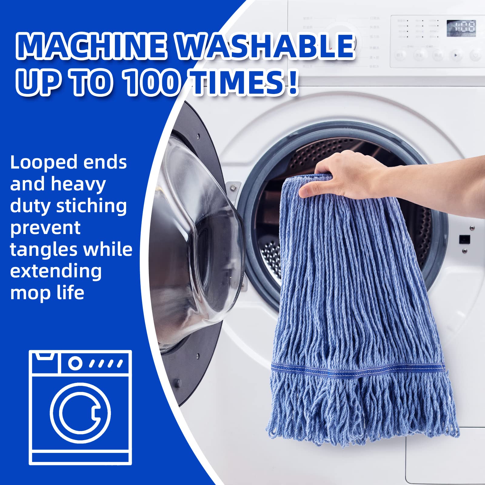 (3 Pack) Mop Head Replacement, Mop Heads Commercial ,Blue Cotton Looped End String, Wet Industrial Cleaning Vintage Mop Head Replacements Refill, Swinger Loop Mop, for Heavy Duty Mop Heads,Light Blue