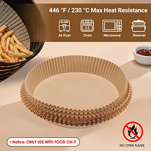 (100Pcs) Puricon Air Fryer Disposable Paper Liners, 6.3β Non-Stick Round AirFryer Parchment Paper for Baking Microwave, Food Grade Oil-Proof Unbleached -6.3 Inch