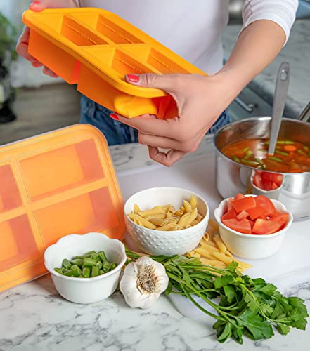 (2 Pack) Silicone Soup Freezer Molds With Lids & Measurement Lines, Makes 1 Cup Portions, Food Freezing Storage Containers, Soup, Pasta Sauce, Broth. Large Ice Cube Trays & Food Freezer Molds (2 Pack)