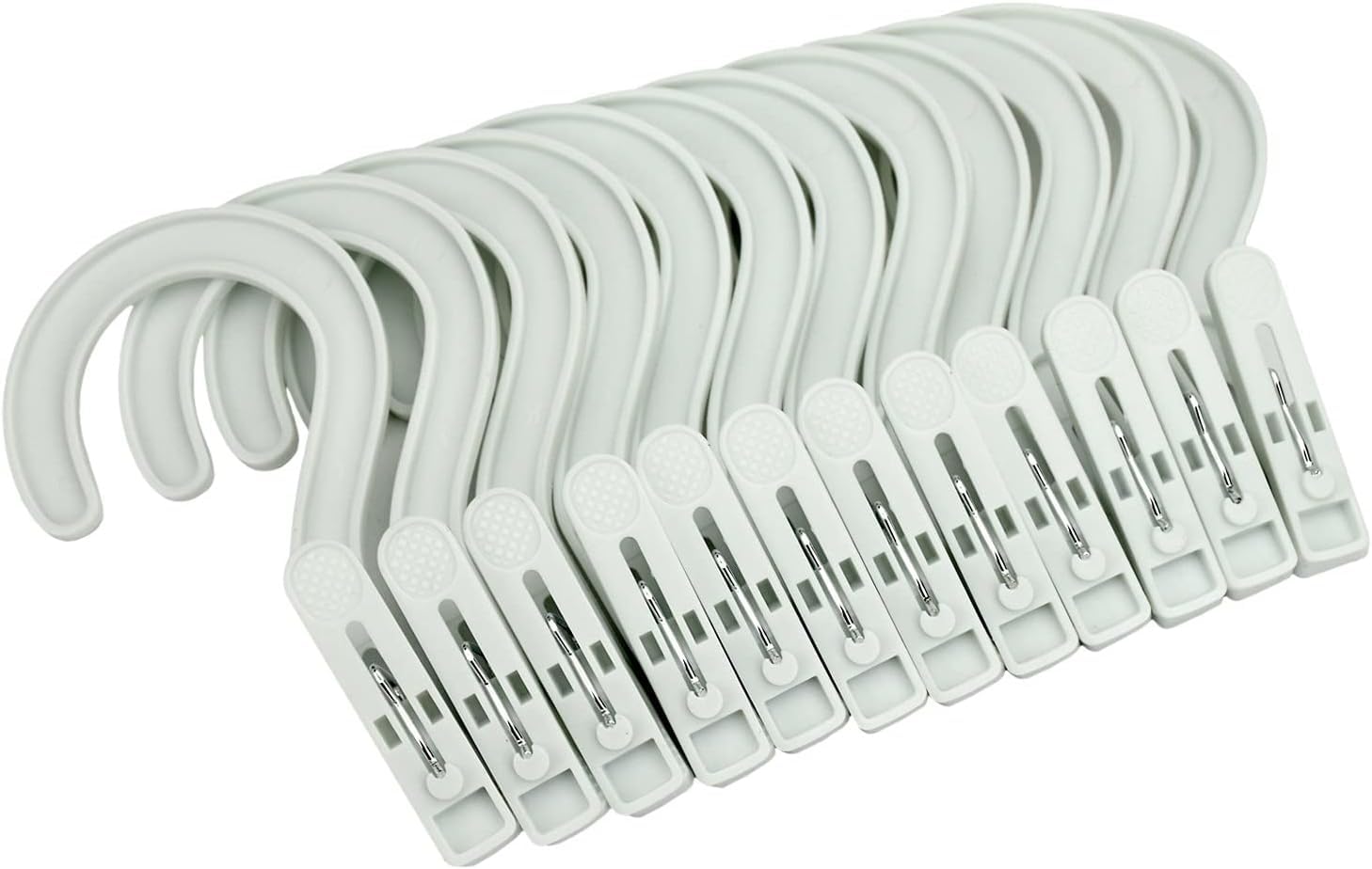 (12 Pcs) White Melvado Laundry Hanger Hooks | Strong Plastic Solid Metal Spring | Lightweight, Convenient Clothing Pins to Hang and Dry Wet Clothes | for Home Use or Travel | Economy