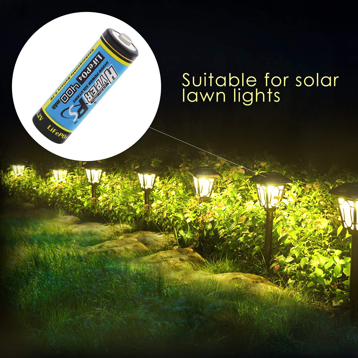 (12-Pack) HyperPS 3.2V LiFePo4 14430 (14 x 43mm) 400mAh Rechargeable Battery for Solar Panel Light, Tooth Brush, Shaver, Flashlight