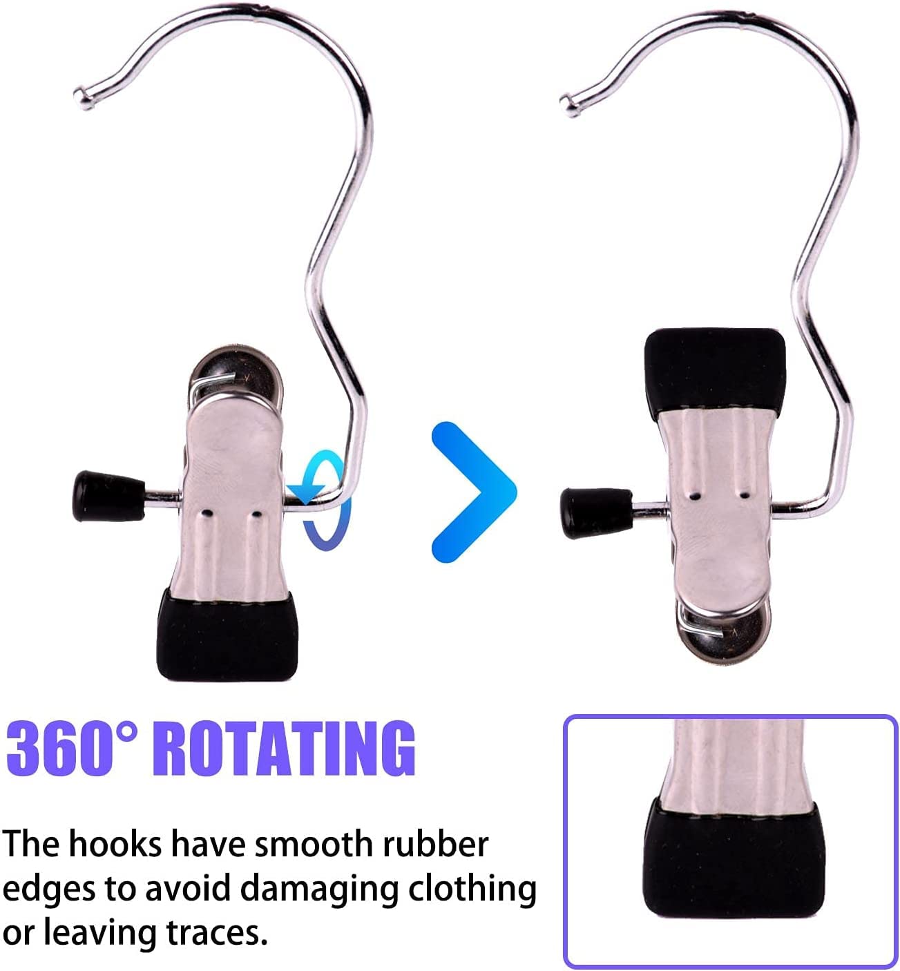 (12PCS) Laundry Hanging Hooks with Clips Boot Hanger Heavy Duty Clothes Pins, Portable Metal Drying Clip for Bras, Socks, Towels, Underwear