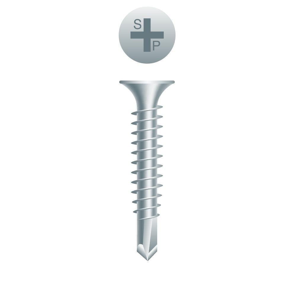(1000) 10-16 x 3-1/2 Phillips Bugle Head Zinc Plated Steel Self Drilling / Tapping TEK 2 Screw #137892