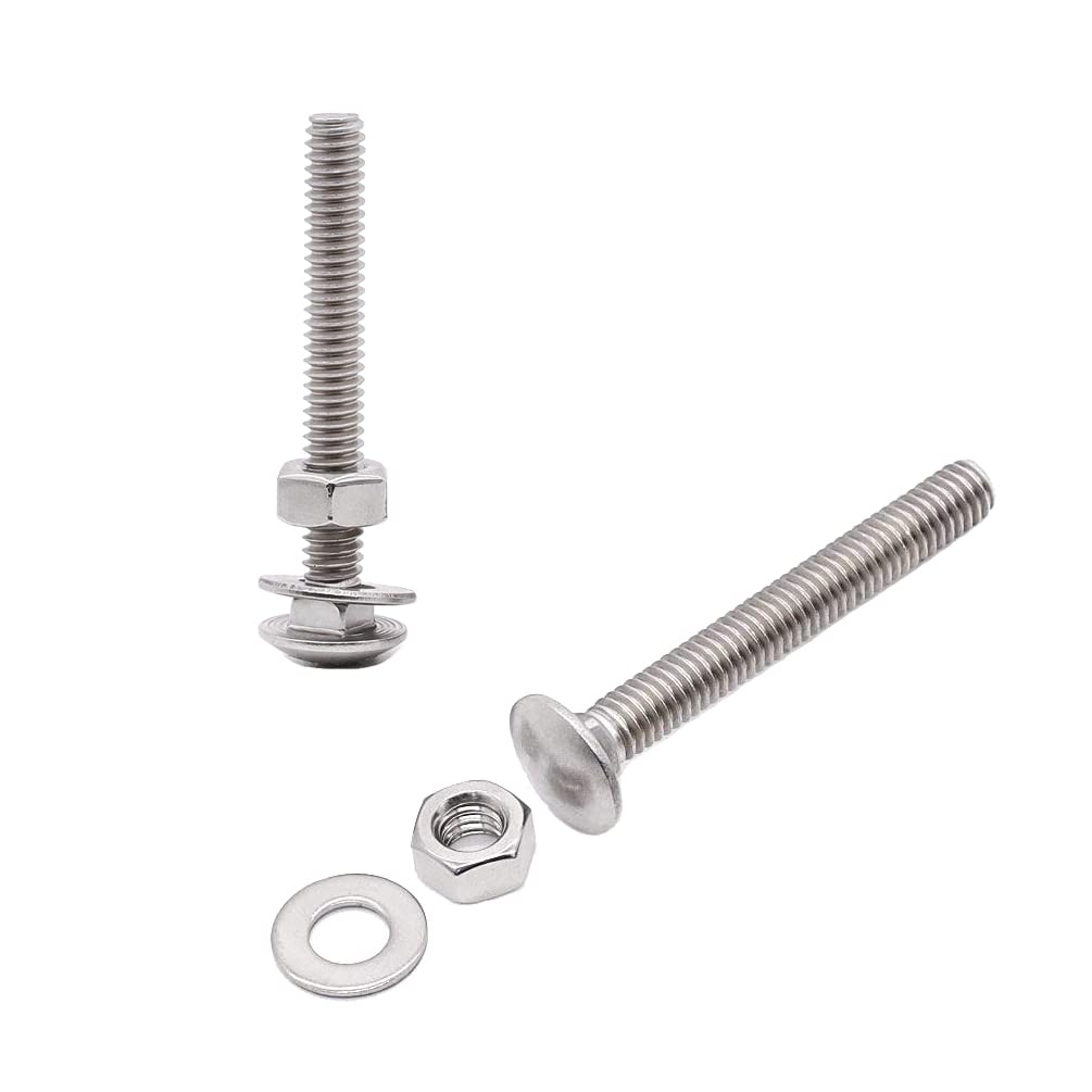 (10SETS)1/4-20 x 1-1/2" Stainless Steel Carriage Bolts Sets with Nuts & Washers, Fully Threaded Carriage Screws Round Head Square-Neck